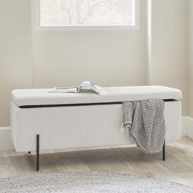 Catania White Boucle Storage Bench by Otello's Home | ufurnish.com