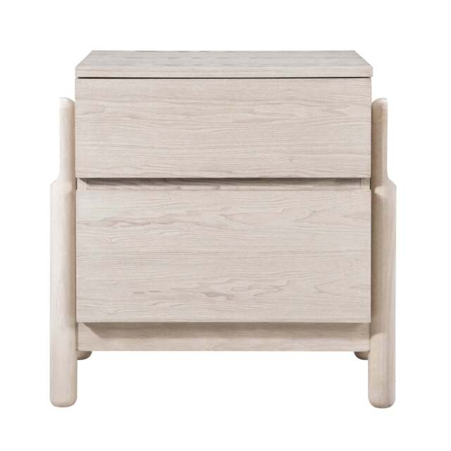 Whisper Whitewash Oak Wood Bedside Table by Otello's Home | ufurnish.com