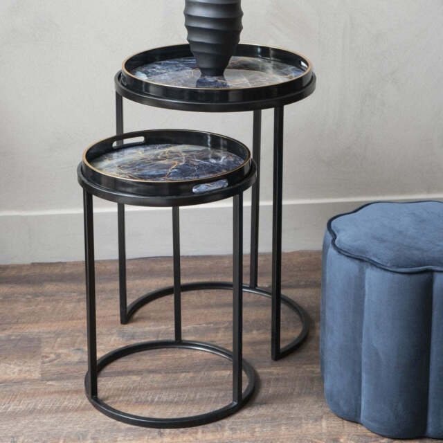 Set of 2 Vesuvius Blue & Gold Side Tray Tables by Otello's Home ...