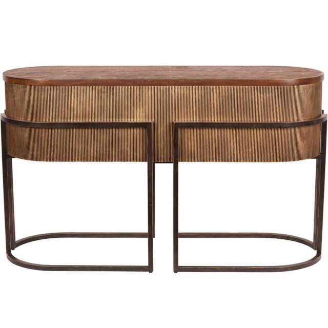 Hunter Corrugated Antique Gold & Walnut Wood Console Table by Otello's ...