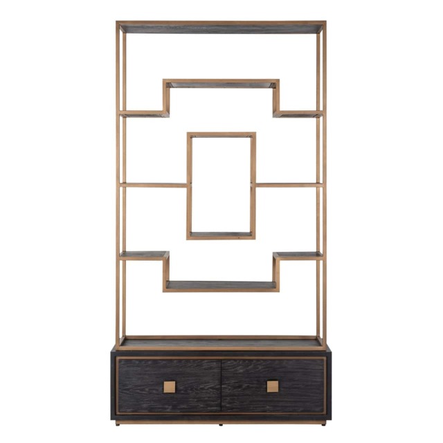 Richmond Interiors Hunter Black Rustic Oak Wood & Bronze Display Unit ...