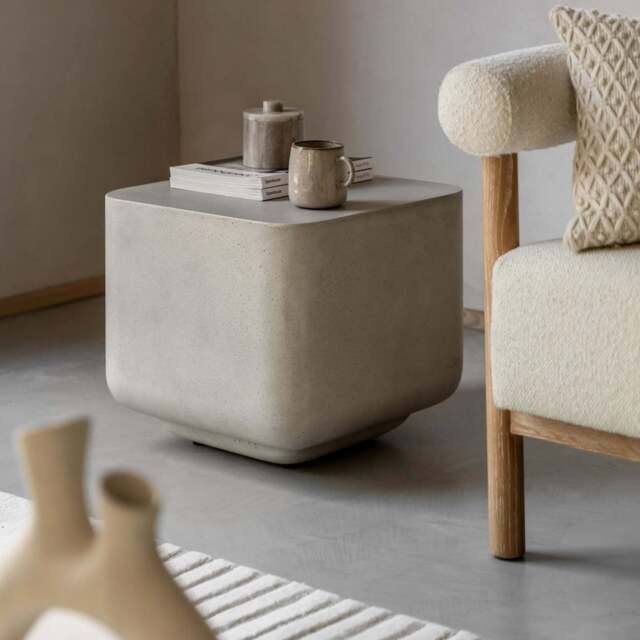 Massa White Concrete Square Side Table by Otello's Home | ufurnish.com