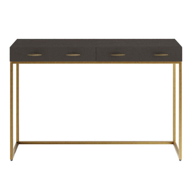 DI Designs Hampton Antique Brass & Brown Faux Shagreen Console Table by ...