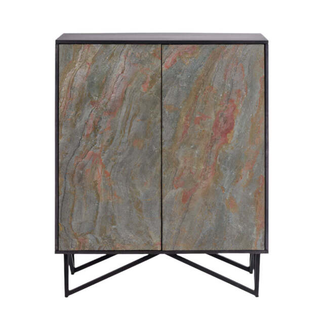 Verde Black Mango Wood & Stone Veneer 2 Door Bar Cabinet by Otello's ...