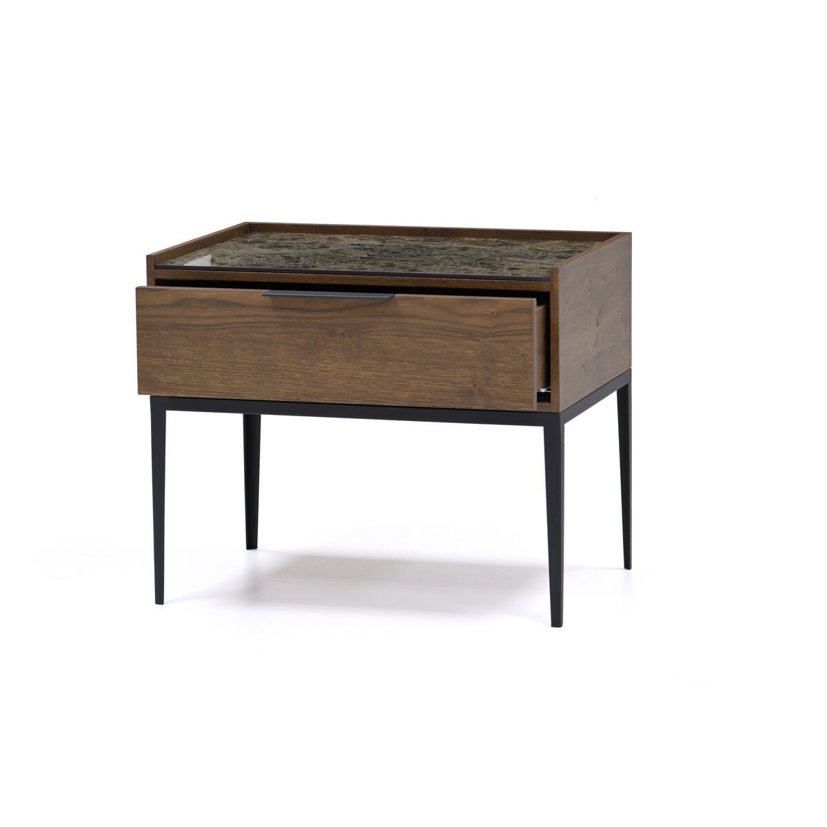 Moli Marble Top 60cm Bedside Table, 1-drawer, Walnut Finish by Pepper ...