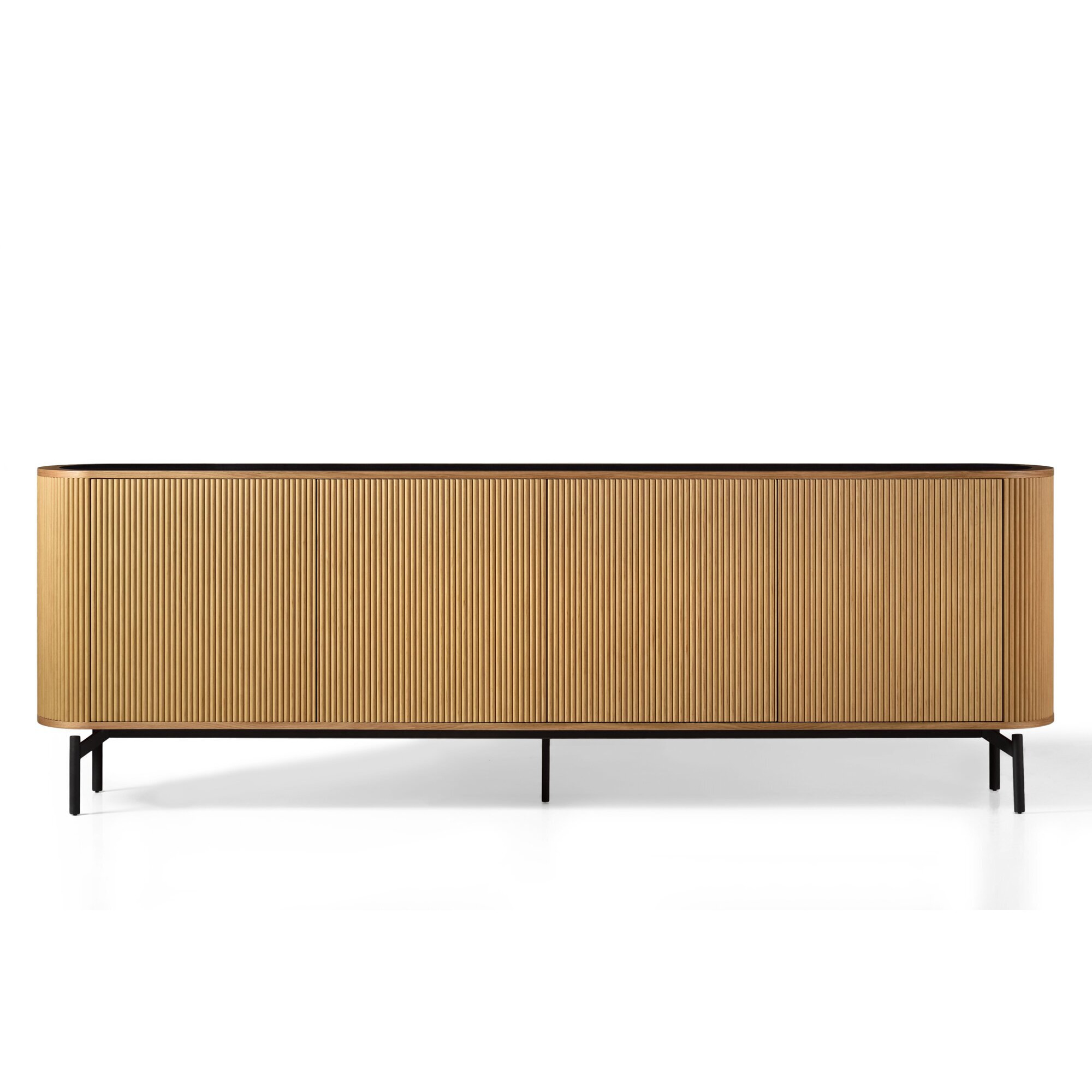 Osana Ribbed Oak Sideboard 160cm, Ceramic Marble Effect Top, Natural ...