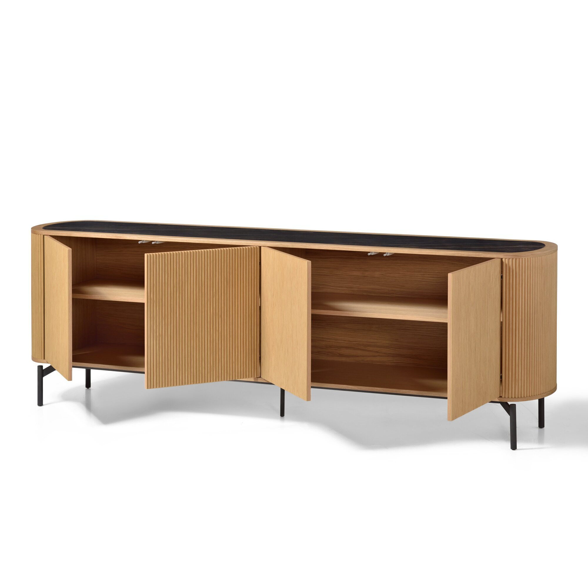 Osana Marble Effect Top Ribbed Oak Sideboard 239cm, Natural Oak by ...