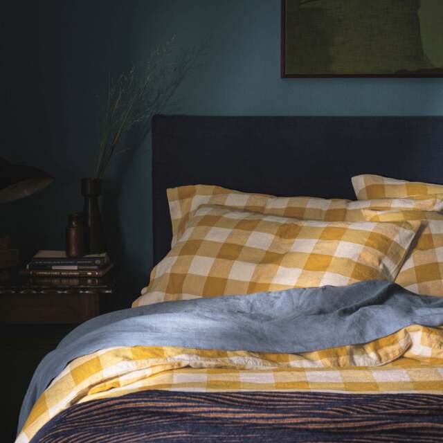 Russet Yellow Emsworth Check Linen Blend Pillowcase (Pair) - Square ...