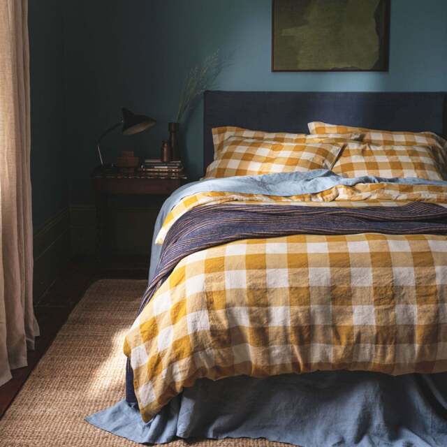 Russet Yellow Emsworth Check Linen Blend Duvet Cover - King - Piglet in ...