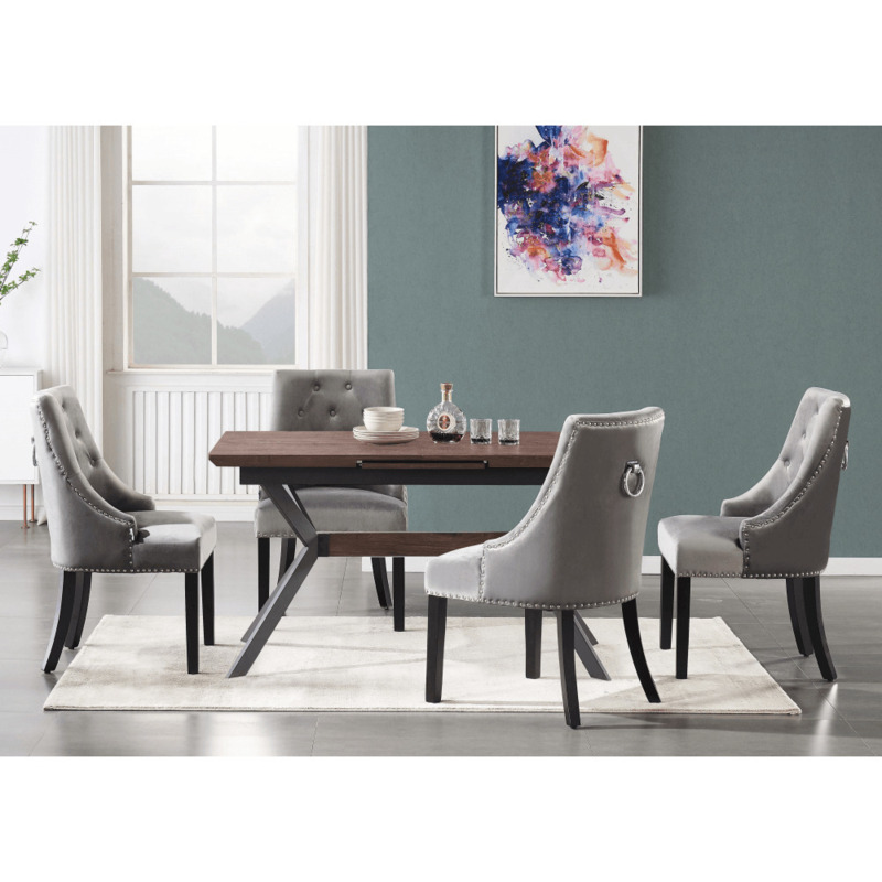 Blaze Walnut Dining Table and Set of 4 Windsor Dark Grey Dining Chairs ...