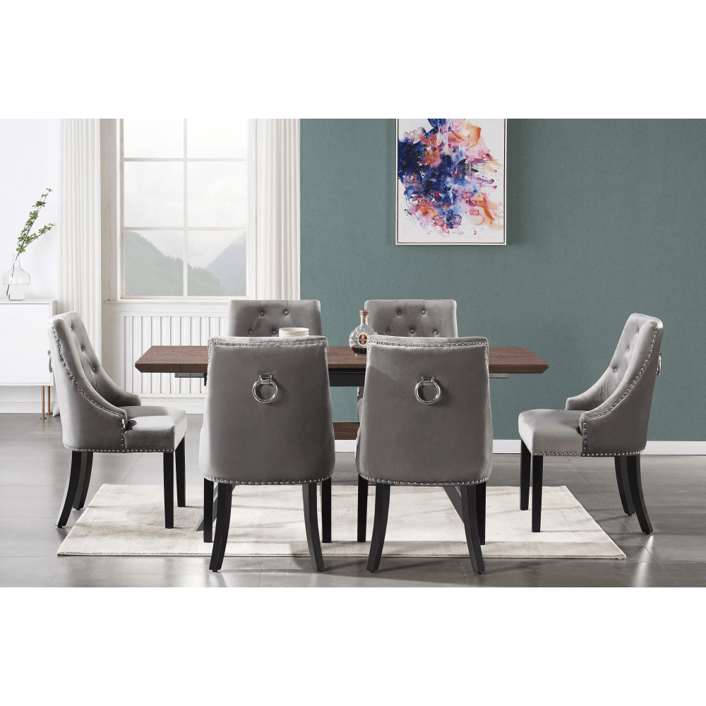 Blaze Walnut Dining Table and Set of 4 Windsor Dark Grey Dining Chairs ...