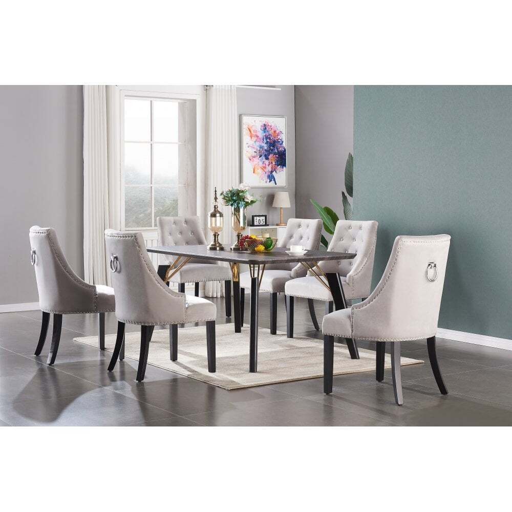 "LUX Dining Table With Chairs Set Table colour: Black, Pack: Set of 6 ...