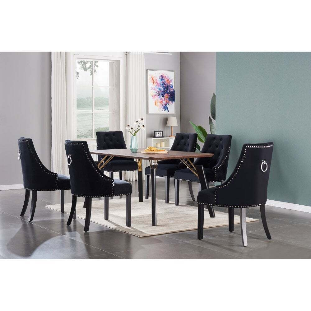 LUX Dining Table With Chairs Set Table colour: Walnut, Pack: Set of 4 ...
