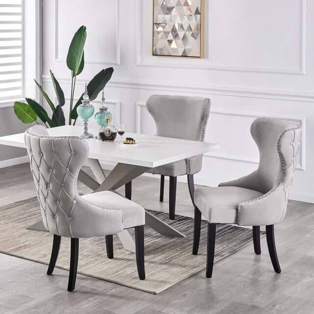 "Mayfair Duke LUX Dining Set Colour: Light Grey, Pack: Set of 4, Table ...