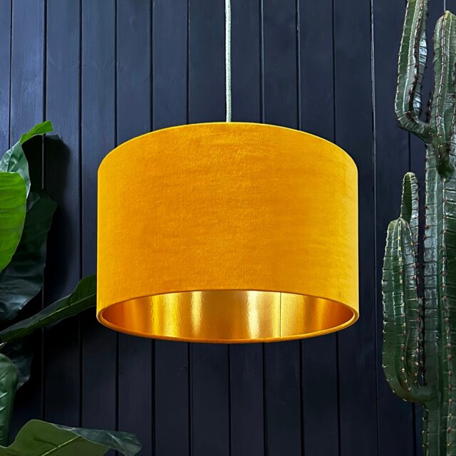 "Rackhams Butterscotch Velvet Lampshade With Gold Foil Lining - 30cm Diameter x 20cm Height ...