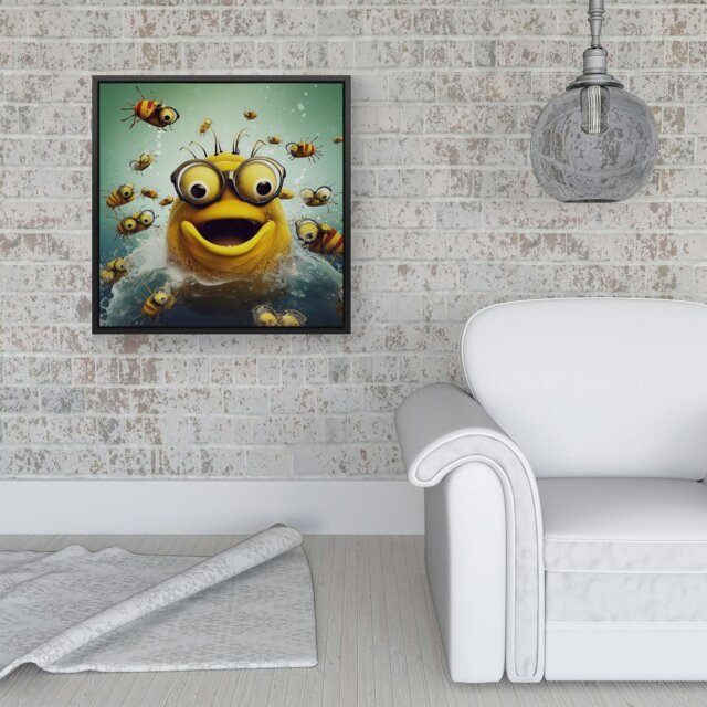 "Rackhams Happy Worm And Bees Splash Art Framed Canvas - - 40"" x 40"" - Black" by Rackhams ...