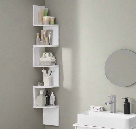 Rackhams White Corner Wall Shelf – 5-Tier Stylish Bookcase with Rounded ...