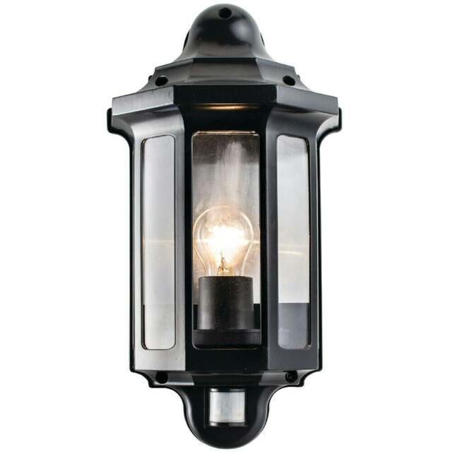 Rackhams IP44 Outdoor Wall Light Satin Black PIR Half Lantern Traditional Porch by Rackhams ...