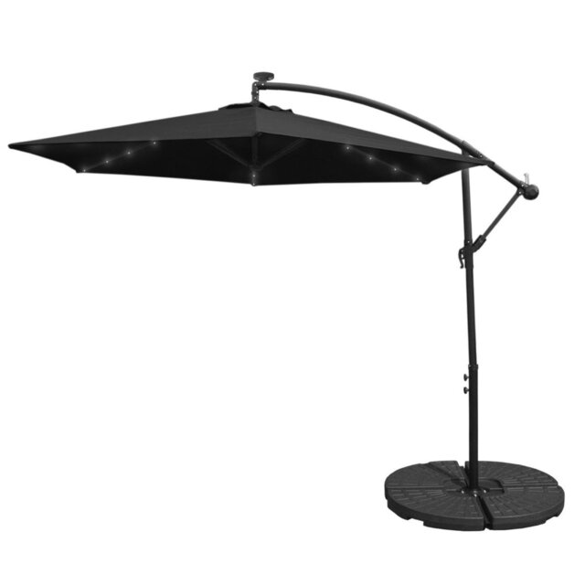 Rackhams Black 3m LED Cantilever Parasol With Fan Base by Rackhams ...