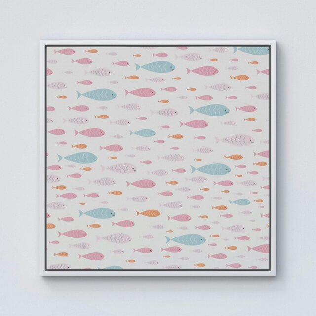 "Rackhams Hand Drawn Swimming Fish Framed Canvas - - White - 10"" x 10 ...