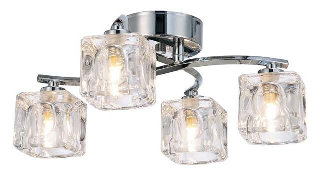 Rackhams Modern Polished Chrome 4-Bulb Ceiling Light with Square Clear ...