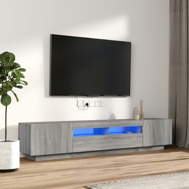 Rackhams 2 Piece TV Cabinet Set with LED Lights Grey Sonoma Engineered ...