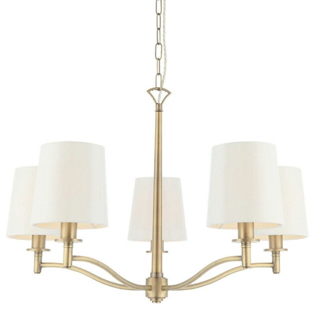 Rackhams Multi Light Ceiling Pendant 5 Bulb ANTIQUE BRASS & WHITE ...