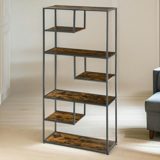 Rackhams 180CM Industrial 7 Tier Bookcase Rustic Brown by Rackhams ...