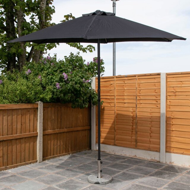 Rackhams 2.7m Garden Patio Sun Shade Parasol with Crank Handle in Black ...