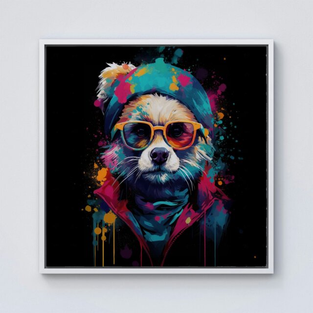 "Rackhams Multi Coloured Splash Art Dog Framed Canvas - - 10"" x 10 ...