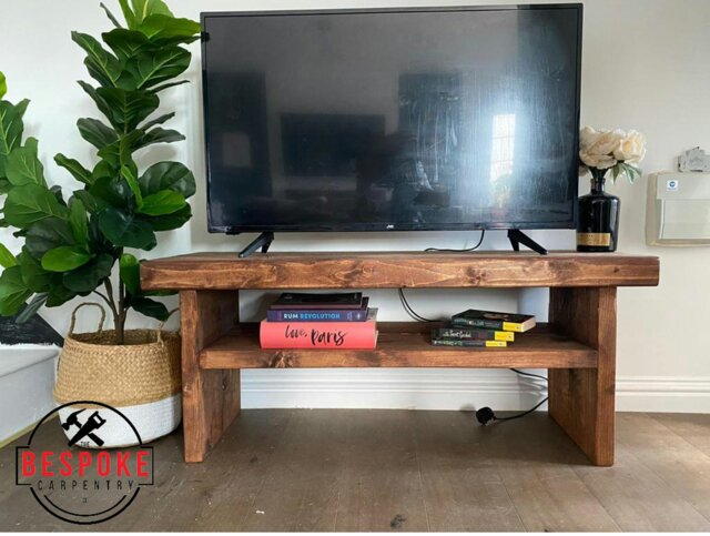 Rackhams Rustic Bench with Storage / TV Unit - Dark Oak - Length 80cm ...
