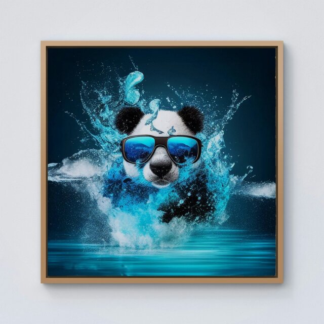 "Rackhams Panda Splash Art Water Framed Canvas - - 30"" x 30"" - Pine ...
