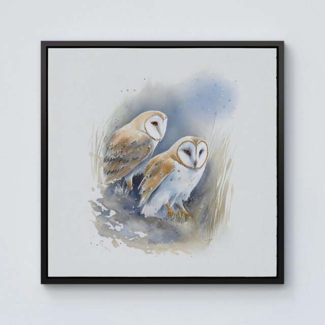 "Rackhams Barn Ano Owls Watercolour Framed Canvas - - 10"" x 10 ...