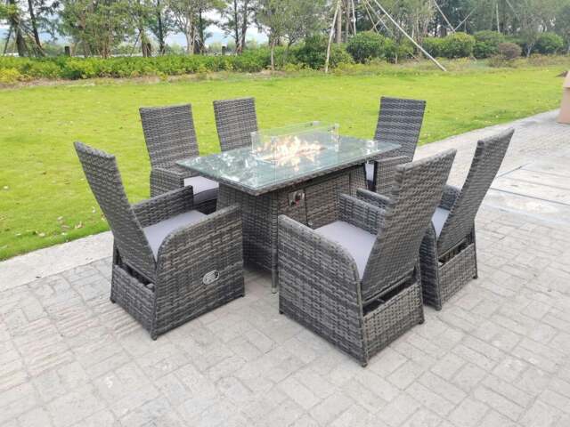 Rackhams Rattan Outdoor Garden Furniture Gas Fire Pit Dining Table Gas ...