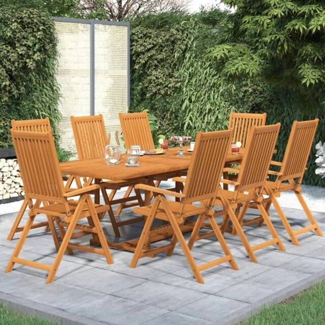 Rackhams 9 Piece Garden Dining Set Solid Wood Acacia - Brown - Solid ...