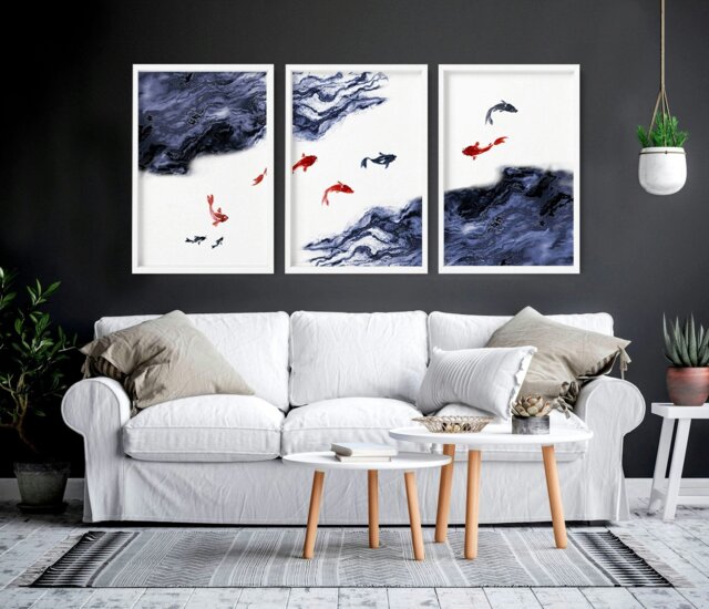 Rackhams Large living room picture - set of 3 wall art prints - 16 x 22 ...