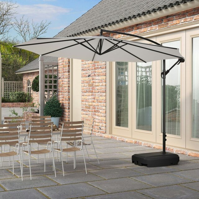 Rackhams 3M Sun Parasol Hanging Banana Umbrella Light Grey Outdoor Sun ...