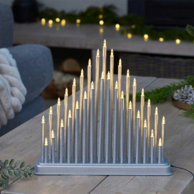 Rackhams 33cm Battery Operated Silver Light up Christmas Candle Bridge ...