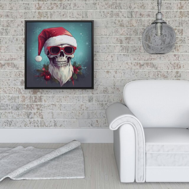 "Rackhams Santa Skull Splash Art Framed Canvas - - 16"" x 16"" - Black ...