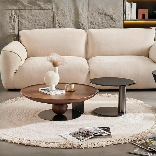 Rackhams Ian Round Coffee Table Set, Solid Wood - Dark Grey ( Translucent ) - 100CM/65CM - Dark ...