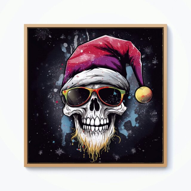 "Rackhams Happy Santa Skull Splash Art Framed Canvas - - 30"" x 30 ...
