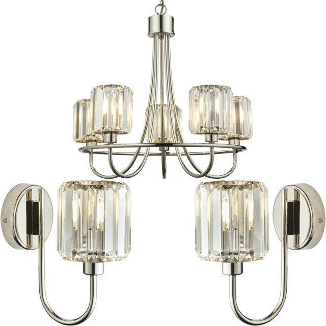 Rackhams 5 Light Ceiling Pendant & 2x Matching Wall Lights - Bright ...