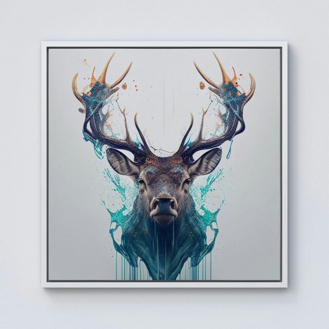 "Rackhams Stag Face Splash Art Framed Canvas - - 10"" x 10"" - White" by Rackhams | ufurnish.com