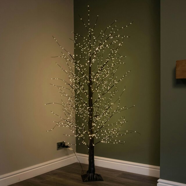 Rackhams 6ft (1.8m) Light up Black Micro Dot Christmas Tree with 1300 ...
