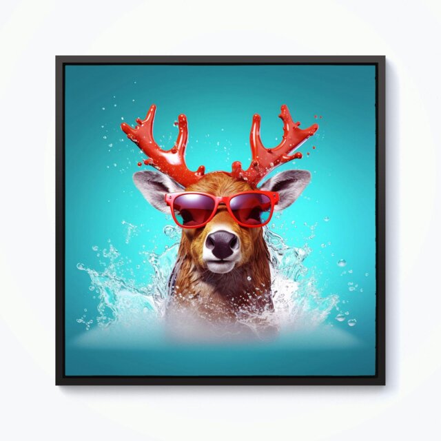 "Rackhams Rudolph With Reed Antlers Framed Canvas - - Black - 10"" x 10 ...