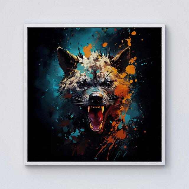 "Rackhams Splash Art Angry Hyena Face Framed Canvas - - 10"" x 10 ...