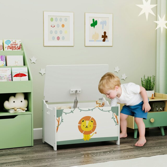 Rackhams Toy Box with Lid, Safety Hinges for Kids, Nursery, Bedroom ...