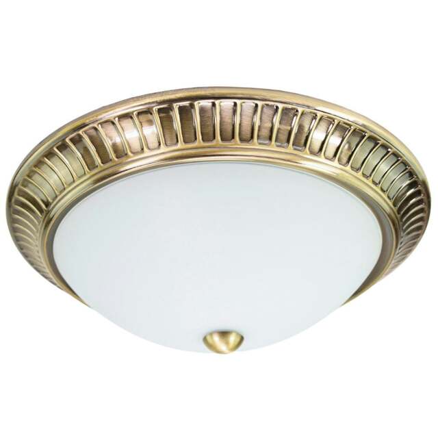 Rackhams Traditional Antique Brass Flush Ceiling Light Fitting with ...