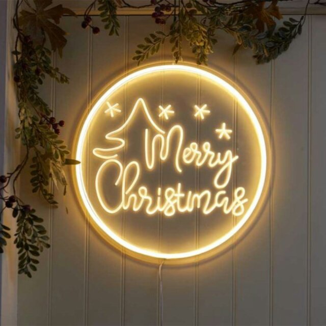 Rackhams 40cm USB Powered Light up Merry Christmas Neon Sign in Warm ...