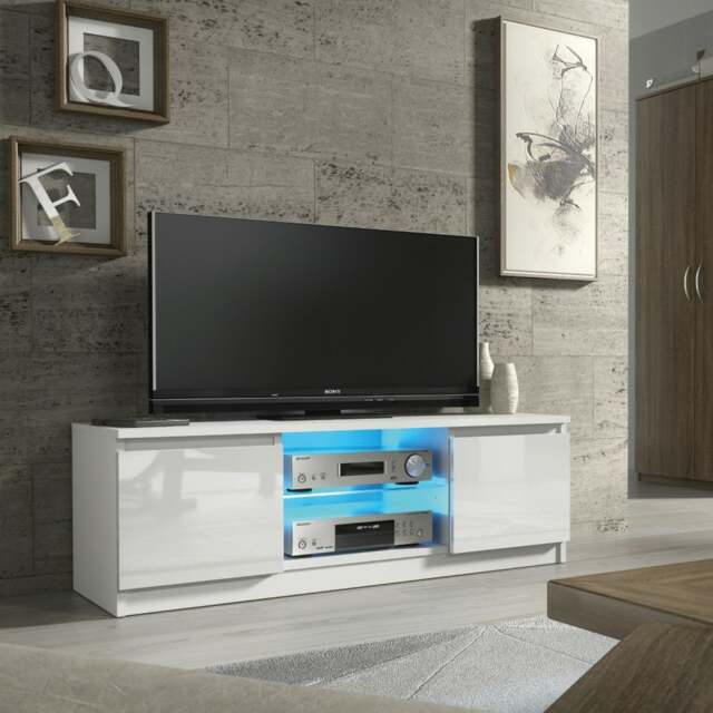 Rackhams Stunning 120cm TV Unit Modern Cabinet TV Stand White High Gloss Free LED - 120 cm - MDF ...